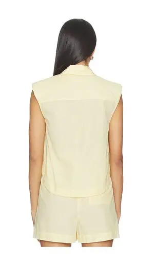 Simkhai Winslow Short Sleeve Cropped Shirt - Lemon