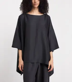 Eskandar Silk Plissé Scoop-neck Top