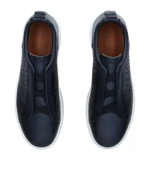 Zegna Crocodile Leather Triple Stitch Sneakers - Navy