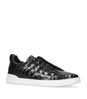 Zegna Crocodile Leather Triple Stitch Sneakers - Black