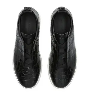 Zegna Crocodile Leather Triple Stitch Sneakers - Black