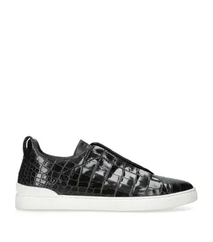 Zegna Crocodile Leather Triple Stitch Sneakers - Black