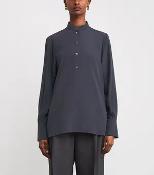 Eleventy Silk Mandarin Collar Tunic Shirt