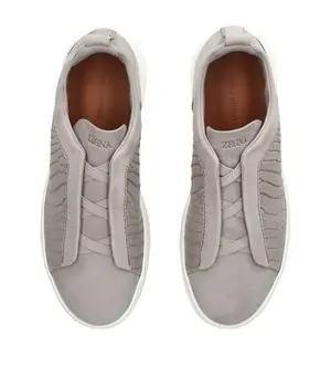 Zegna Crocodile Leather Triple Stitch Secondskin Sneakers - Grey