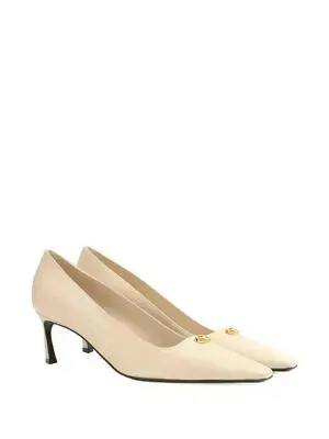 SERGIO ROSSI Logo Plaque Square Toe Pumps - Neutrals