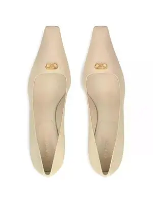 SERGIO ROSSI Logo Plaque Square Toe Pumps - Neutrals