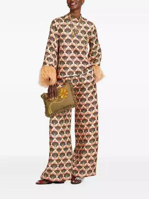La DoubleJ Florette Print Silk Twill Palazzo Trousers - Brown