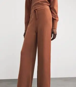 YVES SALOMON Merino Wool Straight Trousers - Red