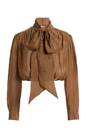 Saint Laurent Lavallière Taffeta Top - Brown