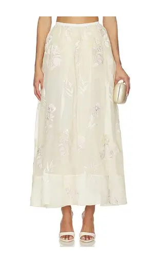 SAU LEE Valentina Sequin Embroidered Organza Skirt - Lemon