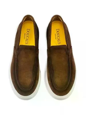 DOUCAL'S Calf Suede Slip-on Loafers - Brown