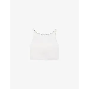 Maje Sleeveless Embellished Cropped Taffeta Top - White