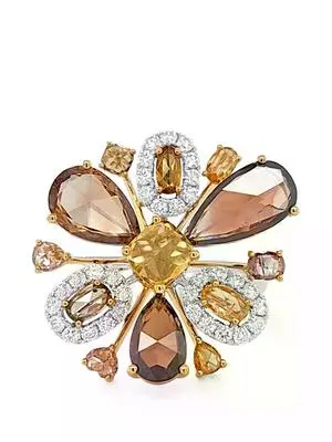 HYT JEWELRY 18kt White Gold Floral Motif Diamond Cocktail Ring - Brown