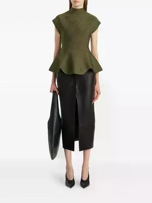 Khaite Nappa Lambskin Tapered Skirt With Front Slit - Black
