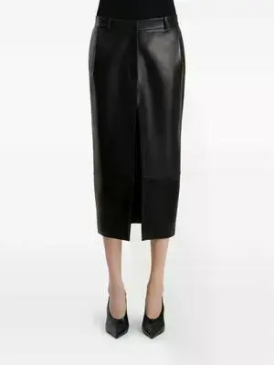 Khaite Nappa Lambskin Tapered Skirt With Front Slit - Black