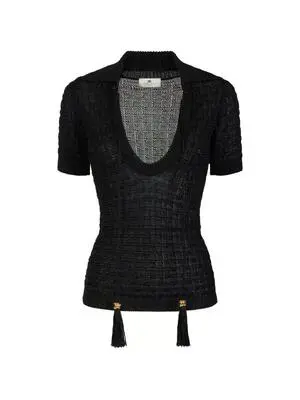 Elisabetta Franchi Short-sleeved Knit Top With Tassels - Black