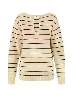 Elisabetta Franchi Striped V-cut Knit Pullover - Neutrals