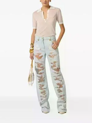 Elisabetta Franchi Low-waist Palazzo Leg Jeans With Devoré Finish - Blue