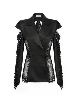 Elisabetta Franchi Double-breasted Fringed Leather Jacket