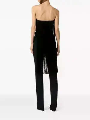 Elisabetta Franchi Tulle Fringe Bustier Top - Black