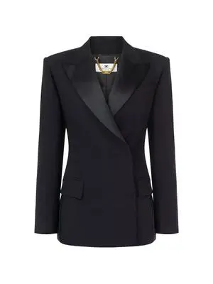 Elisabetta Franchi Satin-Lapels Double-Breasted Blazer Black
