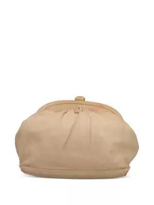 Vintage Leather Clutch Bag With Clasp And Gold Tone Embellishment