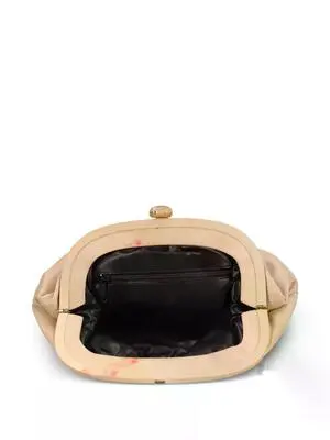 Vintage Leather Clutch Bag With Clasp And Gold Tone Embellishment