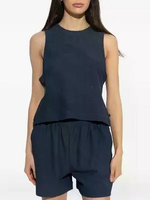 RETHINKIT STUDIOS Navy Mesh Tank Top With Split Back Detail