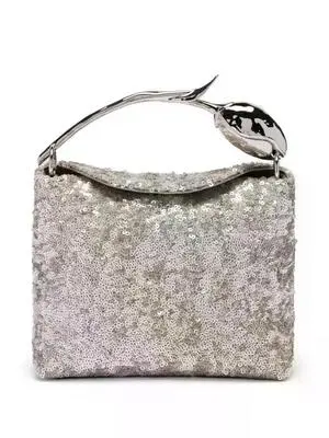 Erdem Mini Bloom Sequined Tote Bag With Tulip Handle - Silver