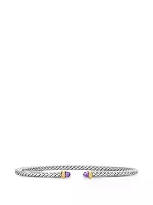 David Yurman Sterling And 14k Yellow Gold Amethyst Micro Cable Flex® Bracelet - Silver