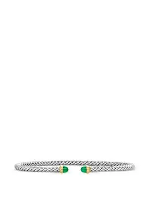 David Yurman Sterling And 14k Yellow Gold Cable Flex Bracelet With Emeralds - Silver