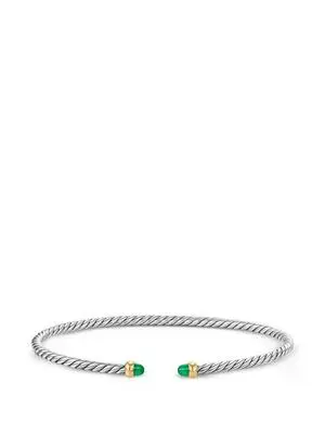 David Yurman Sterling And 14k Yellow Gold Cable Flex Bracelet With Emeralds