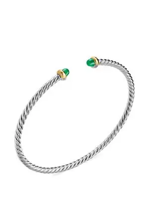 David Yurman Sterling And 14k Yellow Gold Cable Flex Bracelet With Emeralds
