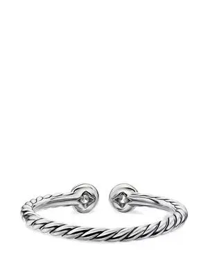 David Yurman Cable Open Round Ring With Diamonds In Sterling And 14k Yellow Gold