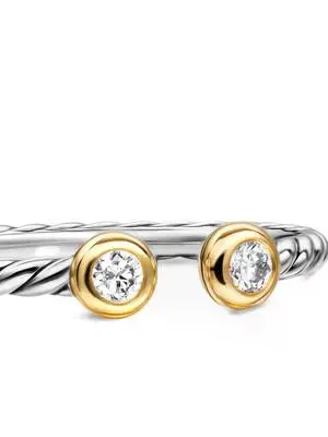 David Yurman Cable Open Round Ring With Diamonds In Sterling And 14k Yellow Gold
