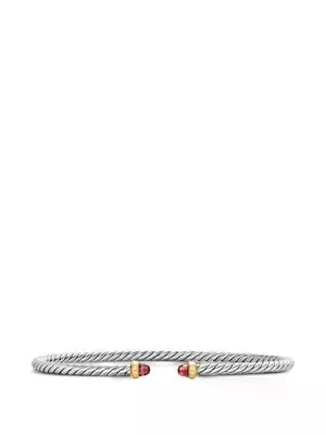 David Yurman Micro Cable Flex Bracelet With Rhodolite Garnets - Silver