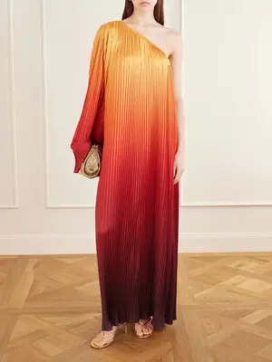 DIMA AYAD One-shoulder Pleated Satin Gown