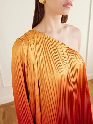DIMA AYAD One-shoulder Pleated Satin Gown