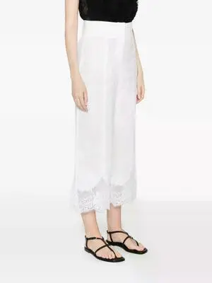 TWINSET Lace-trimmed Cropped Linen Trousers - White