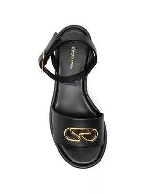 SERGIO ROSSI Logo Ankle Strap Sandals - Black