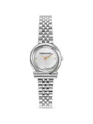 FERRAGAMO Gancini Twisted 23mm Watch With White Dial - Silver