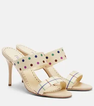 Manolo Blahnik Manolo Blahnik Printed Satin Mules Beige
