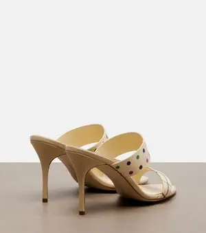 Manolo Blahnik Printed Satin Mules - Beige