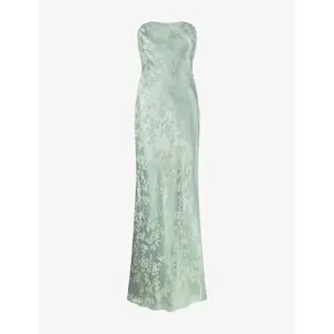 OMNES Strapless Jacquard Satin Maxi Dress - Sage