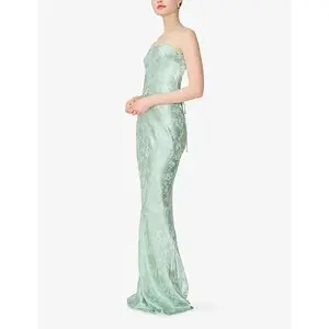 OMNES Strapless Jacquard Satin Maxi Dress - Sage