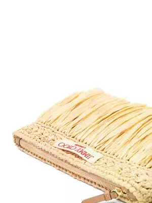 JIMMY CHOO Fringed Raffia Pouch - Neutrals