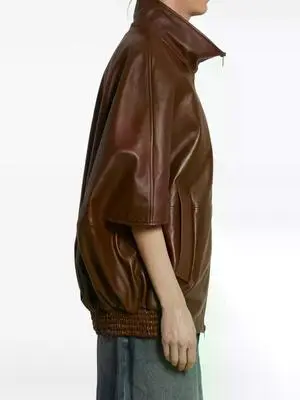 Balenciaga High-collar Bomber Leather Jacket