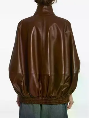 Balenciaga High-collar Bomber Leather Jacket