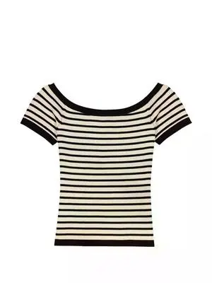 Maje Striped Rib Knit Boat Neck Top