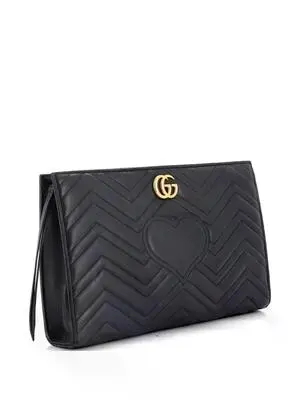 Gucci Gg Marmont Matelassé Leather Clutch Bag With Heart Appliqu